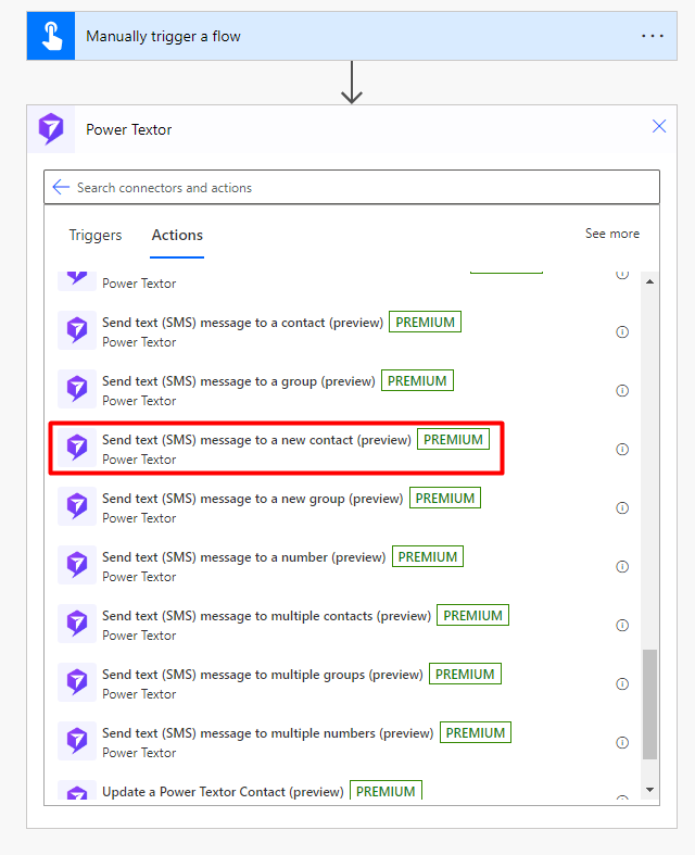 How to create a new contact and send text message using Power Textor in Power Automate